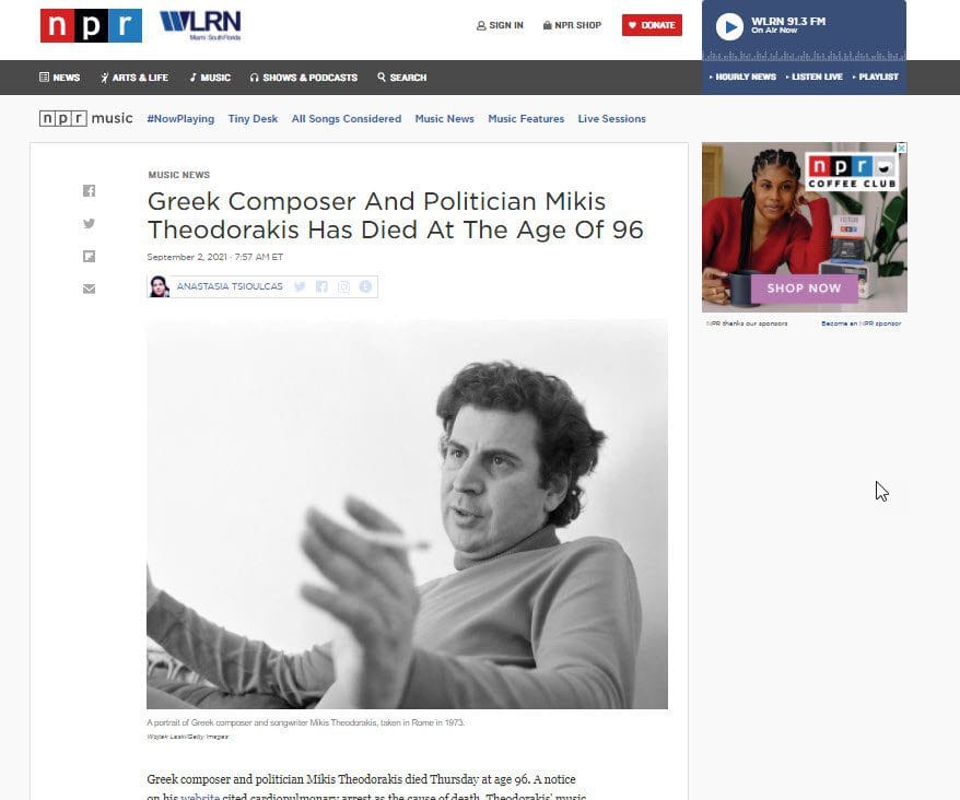 World Mourning for Mikis Theodorakis - Greek News And Radio FL